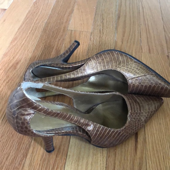 Cato | Shoes | Cato Size 7 Bronze Snake Print High Heel Open Side ...
